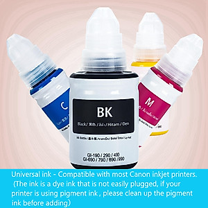 Compatible GI290 Refill Ink Bottles Replacement for Canon PIXMA G1000 G1200 G1800 G2100 G2200 G2400 G2800 G3200 G3600 G3800 G4100 G4600 G4210 megatank Inkjet Printer.1Bk,1C,1M,1Y,