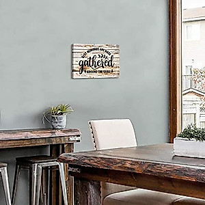 Farmhouse Dinning Room Wall Art Gather Signs for Home Decor Accessories Motivational Saying Quotes Canvas Pictures Poster for Kitchen Decorations 12x16”, Rustic Wood Grain Prints Painting Artwork