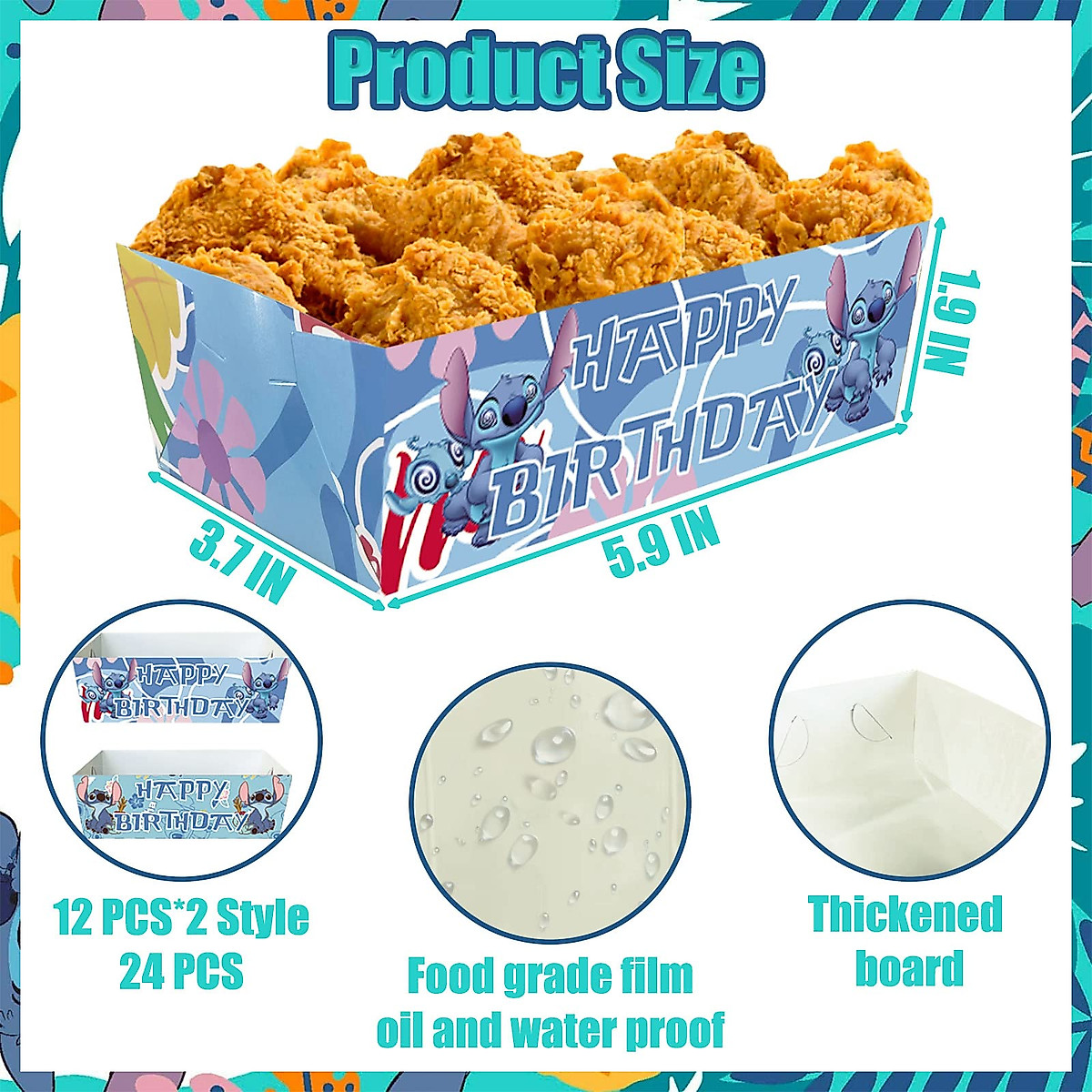 Stitch Birthday Decorations - 24pcs Stitch Party Paper Food Trays, Stitch Theme Party Paper Trays for Lilo and Stitch Birthday Party Decorations