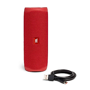 JBL Flip 5 Waterproof Portable Wireless Bluetooth Speaker Bundle with divvi! Protective Hardshell Case - Red