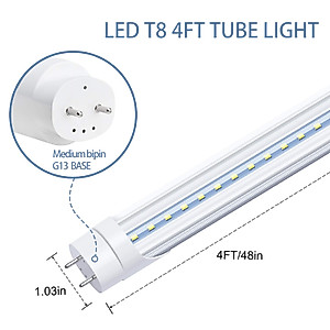 JOMITOP 4 Ft T8 LED Tube Light 22W G13 Base 5000K Daylight White,Ballast Bypass Required, Dual-End Powered, 60W Replacement LED Bulb Lights, 2640 Lumens, Clear Cover, AC 85-277V Pack of 4