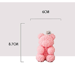 Cute Bear Shape Scented Candle,150G Rose Flower Clusters Aesthetic Handmade Soy Wax Aroma Decorative Candle for Table Photo Prop Wedding Birthday,Prefect Gift for Meditation Stress (Pink Bear)