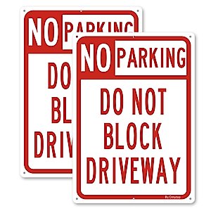 No Parking Sign Do Not Block Driveway Sign, (2 Pack) 10 x 14 Inches Rust Free Aluminum Metal Sign, UV Protected Weather Resistant Durable In Easy to Mount