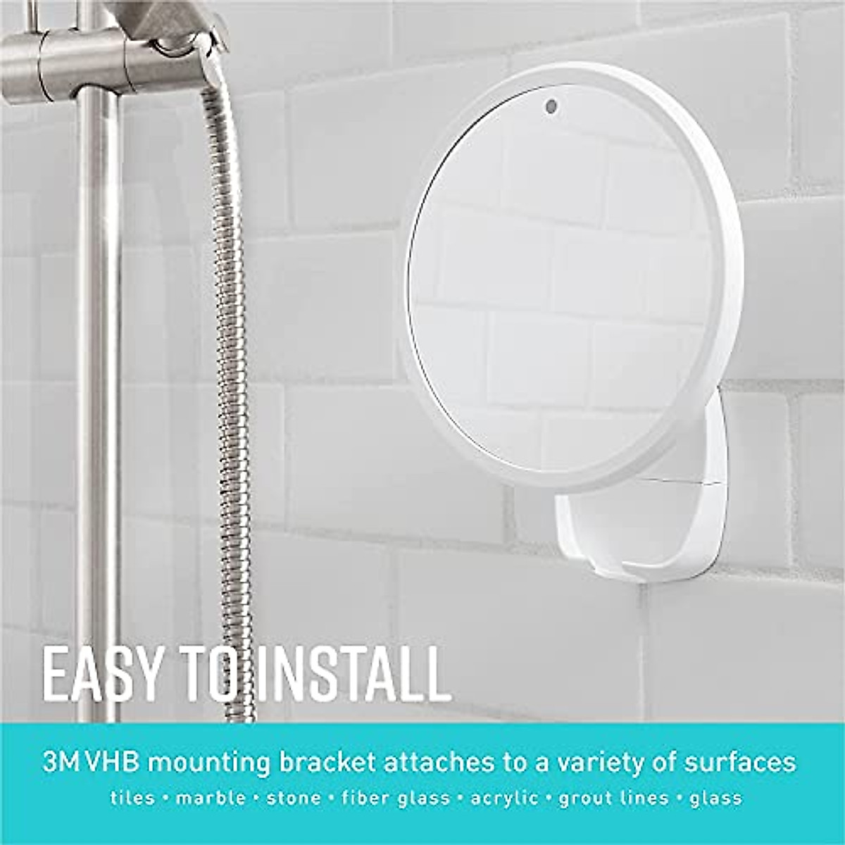 Airia Living Battery Powered Heated Glass Fogless Efficient Shaving Mirror Shatterproof Shower Mirror with 3M Tape, Razor Holder, & 360 Swivel, Black 7.1" x 8.7"