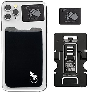 Gecko Travel Tech A Card Holder Phone Wallet Stick on - Credit Card Holders Universal to Any Cell Phone - Black/White