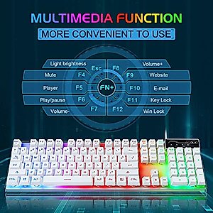 Gaming Keyboard and Mouse Combo, K1 RGB LED Backlit Keyboard with 104 Key Computer PC Gaming Keyboard for PC/Laptop(White)