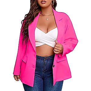 Floerns Women's Plus Size Long Sleeve Lapel Open Front Work Office Blazer Jacket Hot Pink 4XL