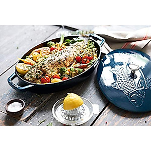Staub 40501-125 Fish Signature Oval Hot Plate Lamer Two-Handed Cast Iron Pot, Induction Compatible