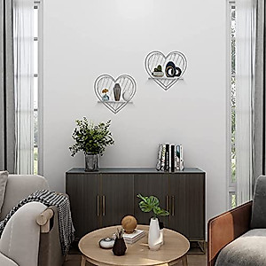 Afuly Rustic Floating Shelf Grey Shelves for Wall Metal Heart Cute Romantic Decor Silver Farmhouse Cute Design for Nursery Room Kids Bedroom Bathroom Toilet…