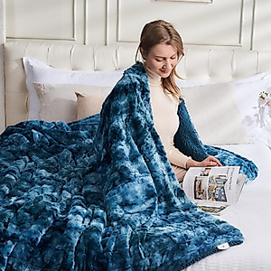 NEWCOSPLAY Super Soft Faux Fur Throw Blanket for Couch Dark Blue Sherpa Fuzzy Plush Warm Blanket for Sofa Bed (Dark Blue, Throw(50"x60"))