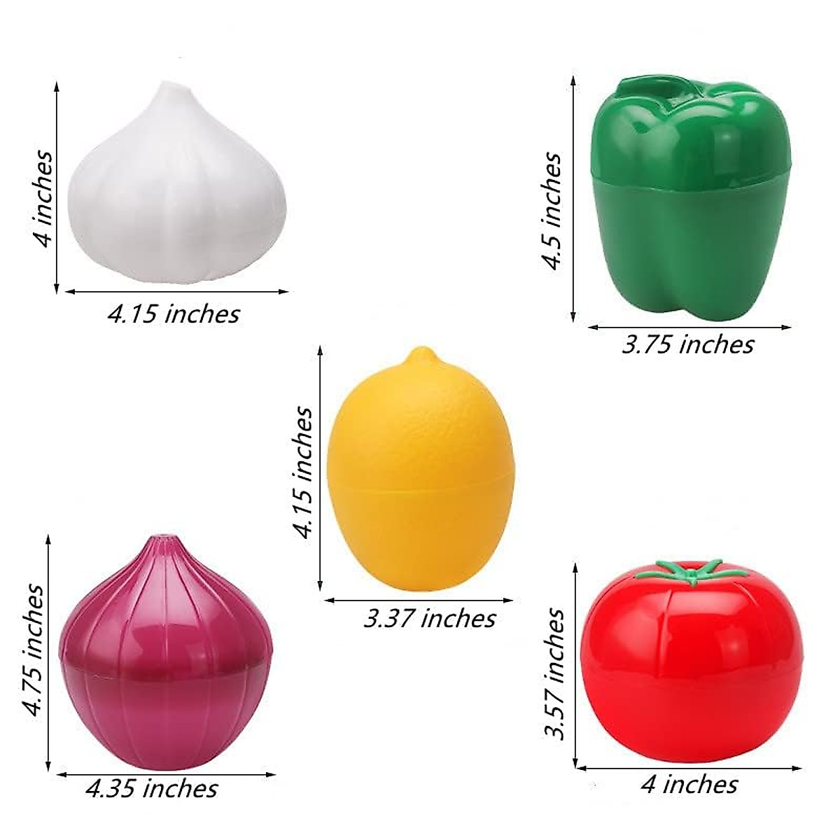 JOSON 5-Piece Vegetable and Fruit Storage Set, BPA-Free Reusable Refrigerator Food Keeper for Peppers, Onions, Tomatoes, Lemons, and Garlic