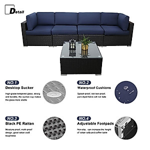 Excited Work 5PCs Patio PE Rattan Sectional Sofa, Outdoor Wicker Furniture Sets with Washable Couch Cushions & Coffee Table (Orange)