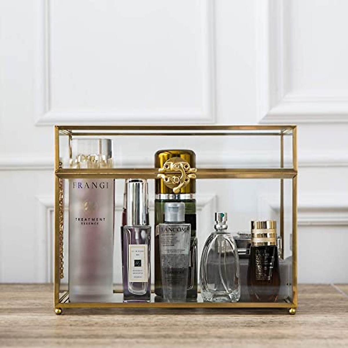 Smart Wyche Large Glass Box Wedding Card Box with Lock for Cosmetic Jewelry Sculpture DIY Mini Garden, Sturdy, 10 L x 5.71 W x 7.88 H" - Gold