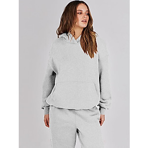 ANRABESS Womens 2 Piece Outfits Lounge Hoodie Oversized Sweatshirt Jogger Sweatpants Y2K Tracksuit Sweatsuit Set Fall Clothes Light Grey Small
