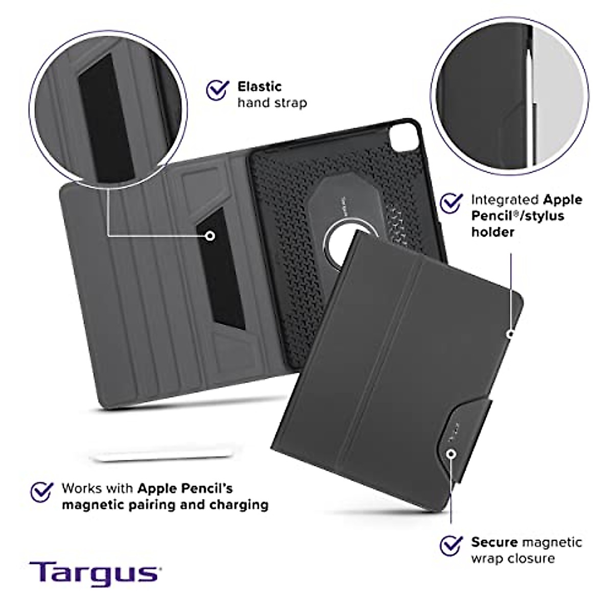 Targus VersaVu iPad Pro 12.9" Case for 6th Gen|5th Gen|4th Gen|3rd Gen iPad Pro (2022|2021|2020|2018) Premium iPad Pro Case with 360° Rotation, iPad Pro Case, Black iPad 12.9 Pro Case (THZ775GL)
