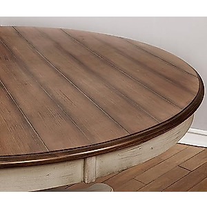 Roundhill Furniture Arch Solid Wood Dining Set: Round Table, Four Chairs, Distressed White and Dark Oak