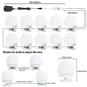 AIBOO LED Vanity Mirror Lights Kit, Stick on Dimmable Makeup Lights, 12V Mirror Lighting Strip Fixture for Vanity Dressing Table, Bedroom Wall Lights,CRI>90 (4000K Natural White,10 Bulbs)