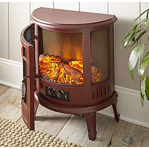 e-Flame USA Regal Freestanding Electric Fireplace Stove - 3-D Log and Fire Effect (Red)