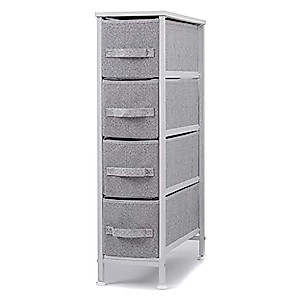 FEER Narrow Dresser with 4 Fabric Drawers Vertical Slim Storage Dresser Storage Tower with Sturdy Metal Frame Storage Box Drawer Rack