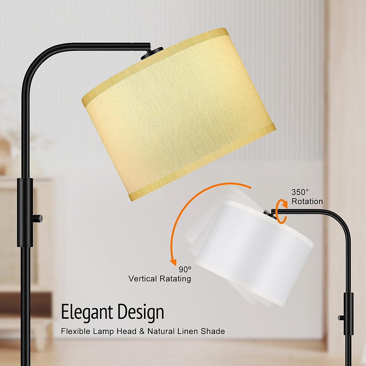 Dimmable Floor Lamp,Modern Standing Lamp with LED Bulb(1000LM,2700K),White Adjustable Lamp Shade,Rotary Switch,66.5 Inch Tall Arc Stepless Dimmable Floor Lamps for Living Room Bedroom Office Study