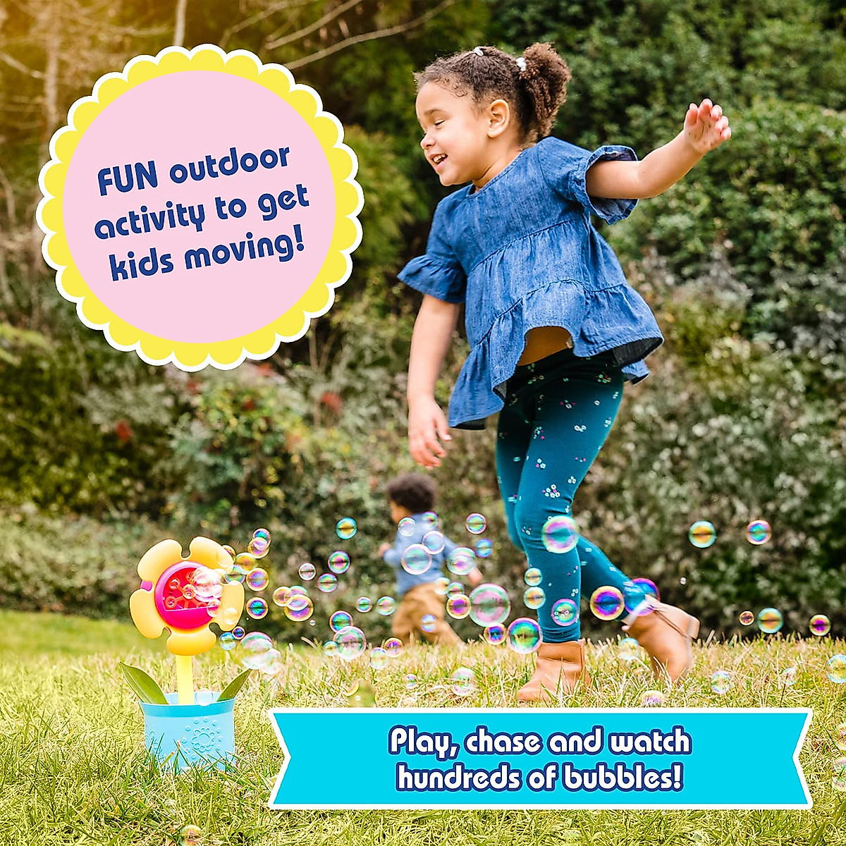 Maxx Bubbles 14" Flower Pot Includes 4oz Bubble Solution, 4 Wands and Watering Can, Botanical Collection, Outdoor Bubble Machine Maker, Great Gift and Decoration for Birthday, Bridal and Shower