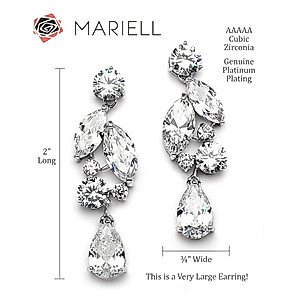 Mariell Bridal and Wedding Large Statement Earring, Bold Size Cubic Zirconia Crystal Jewelry for Brides, Pageant, Prom and Mother of the Bride