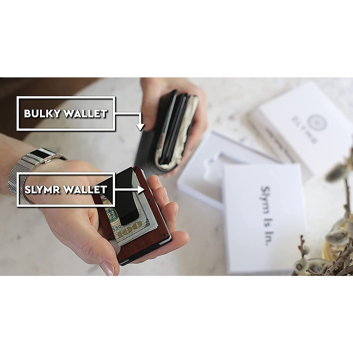 Slymr – Sloan - Minimalist Slim Wallet for Men – RFID Blocking – Metal Wallet With Money Clip – Carbon Fiber Front Pocket Wallet