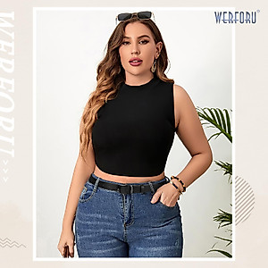 WERFORU Women Black Leather Belt Plus Size Polished Buckle for Jeans Pants(Suit for Size 46-50 Inches, Black)