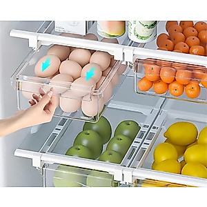 Colacoo Pull Out Fridge Drawer Organizer Refrigerator Drawer Organizer - Pull Out Fridge Shelf Storage Box Organizer with Handle for Egg Fruit Vegetable (Clear, No compartments)