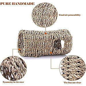 Hamster Seagrass Tunnel Chew Toys Set, Grass Tunnel House, Natural Grass Balls Apple Branch Wood Teeth Care Molar Toys for Gerbils,Hamsters Rats Syrian Small Animal Toys Exercise Accessories (7 Pack)