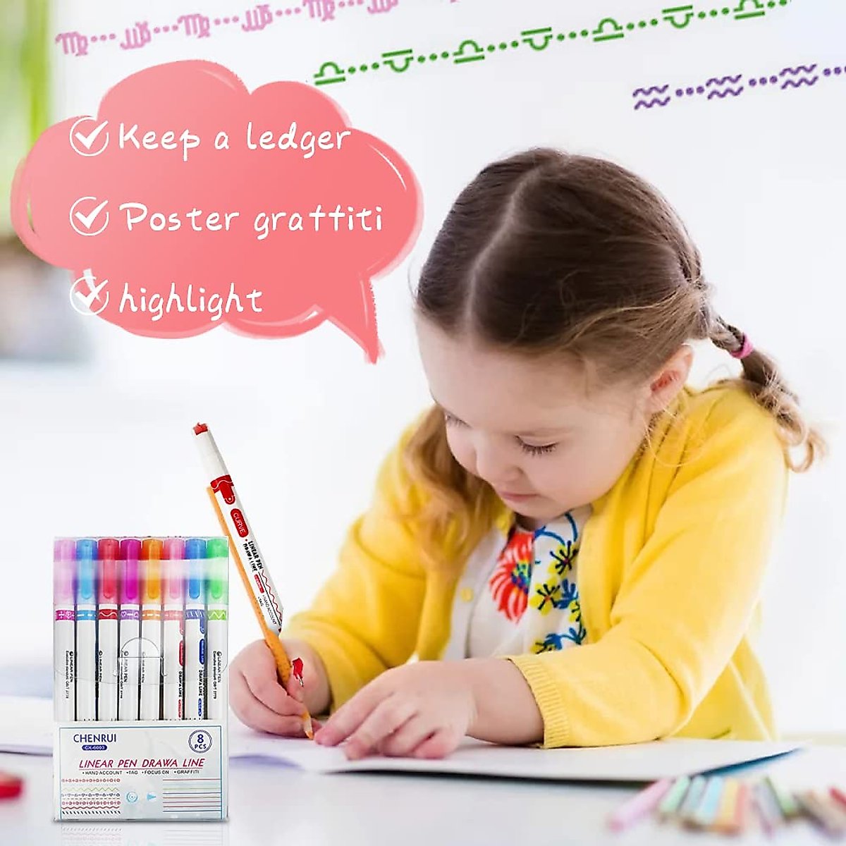 TSFGDYL 12Pcs Colored Curve Highlighter Pen Set,Double Tip Marker Pens With Twelve Constellations Pattern,Perfect For Reading Mark,Back To School Supplies