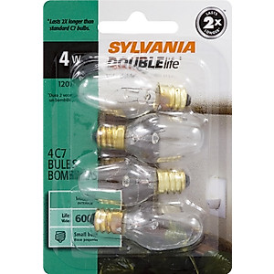 Sylvania Home Lighting 13523 C7-4W Incandescent Light Bulb, Candelabra Base, 4 Piece