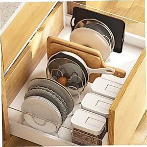 STOBAZA Dish Drainer Rack Tabletop Organizer Three Layer Pot Lid Rack Desktop Iron Wire Cutting Board Rack Mug Stand Household Pan Cover Rack