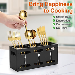 3 Compartment Wooden Kitchen Utensil Holder Organizer with 2 Adjustable Dividers,Silverware Organizer Farmhouse Utensil Caddy Crock for Counter Decor,Wall Mounted Kitchen Organizer and Storage Cutlery