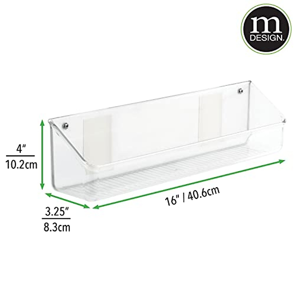 mDesign Plastic Adhesive or Wall Mount Wide Toy Storage Tray Basket; for Playroom, Kids Bedroom Organization; Holds Small Toys, Craft School Supplies + 24 Labels, Ligne Collection, 4 Pack, Clear