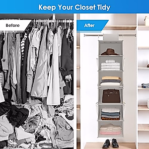 Fixwal 2 Pack 3-Shelf Hanging Closet Organizer 6-Shelf Separable Hanging Shelves Collapsible Hanging Storage Shelf for Bedroom College Dorm Pantry Camper RV, Gray