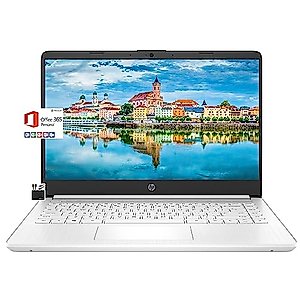 HP Newest 14" HD Light Thin Laptop for Student Business, Quad-Core Intel N4120, 4GB RAM, 64GB eMMC, Webcam, HDMI, Wi-Fi, Long Battery, Windows 11 S + 1 Year Office 365, White+MarxsolCable