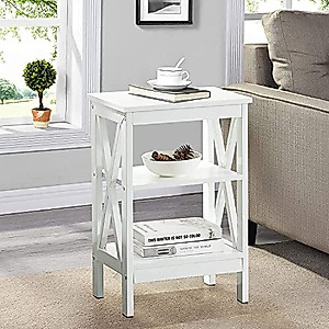 VECELO End Side Table with Storage Shelf Living Room,Bedroom Furniture, White, Nightstand with Shelves