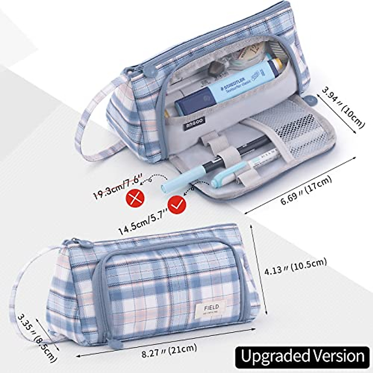 EASTHILL Big Capacity Pencil Case Canvas High Large Storage Pouch Marker Pen Case Simple Stationery Bag School College Office Organizer for Teens Girls Adults Student-Plaid Q