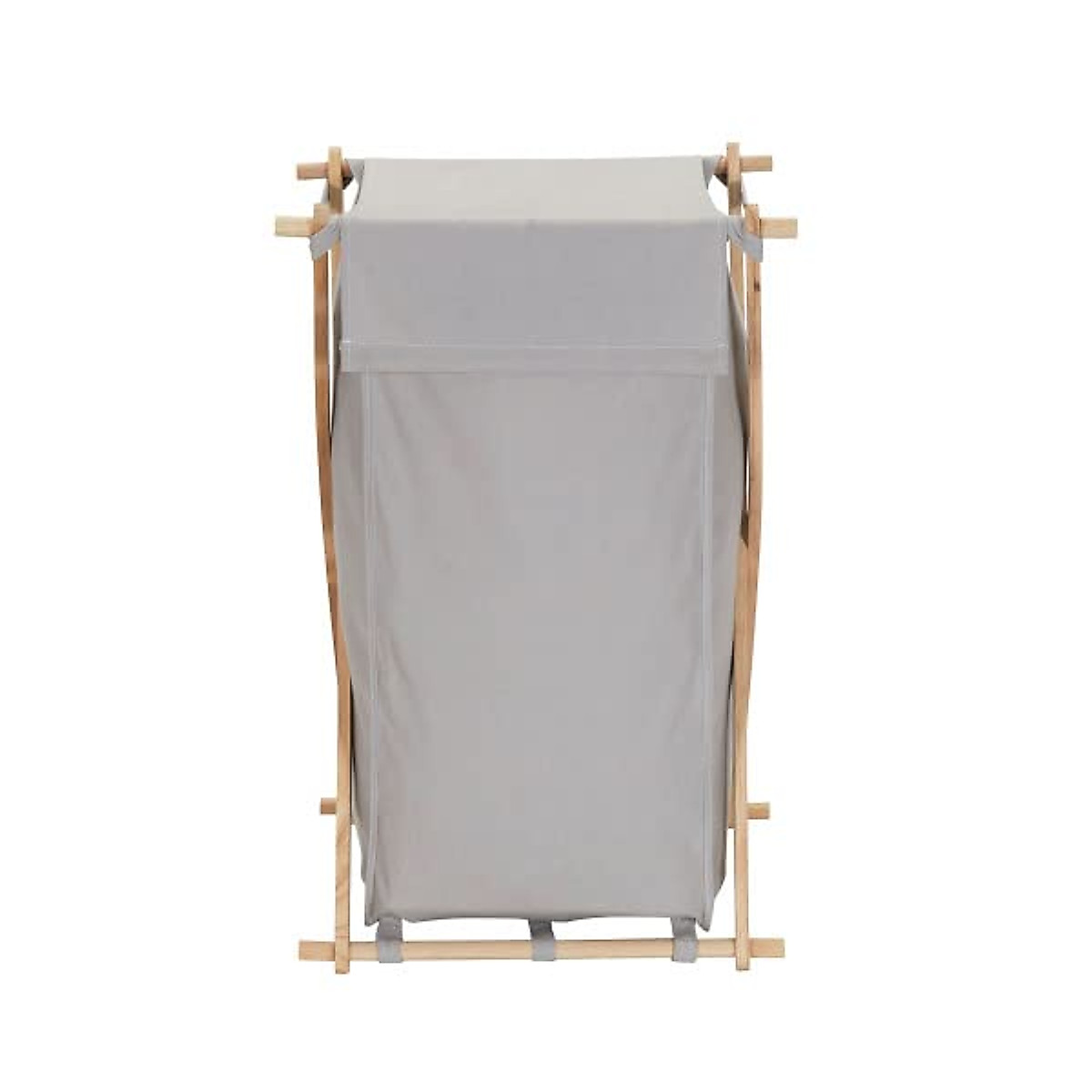 Household Essentials X-Frame Wood Laundry Hamper, Folding Wood Frame with Washable Gray Poly-Cotton Bag Large