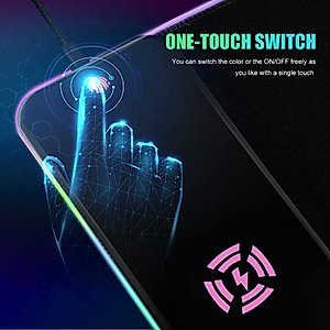 Macarrie 2 Pcs Charging Mouse Pad Cool Mouse Pad with 15w 31.5 x 11.8 x 0.2'' Fast Charging Extended Large LED Gaming Mousepad RGB Mouse Pad Non Slip Wireless Keyboard Pad for Office Desks