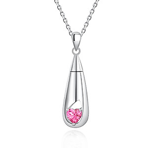 Cremation Jewelry, 12 Months Birthstone Urn Necklace for Ashes 925 Sterling Silver Teardrop CZ Memorial Ashes Keepsake Gift Cremation Jewelry for Ashes for Women