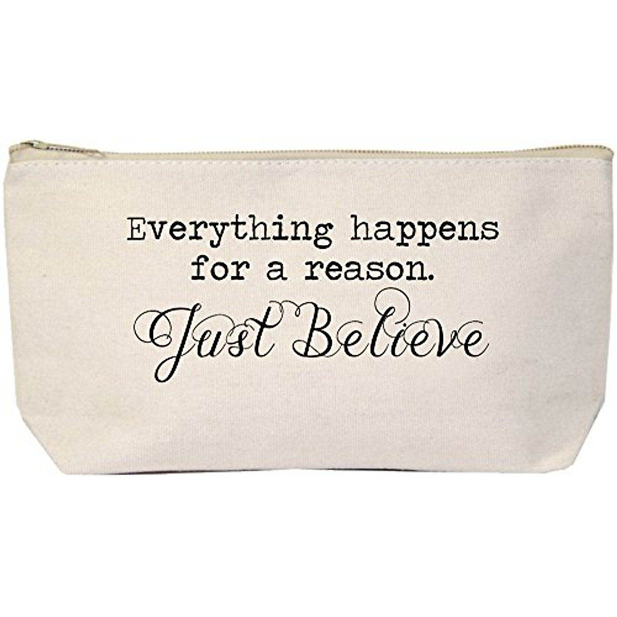 Jules Natural Canvas Makeup Zipper Bag Everything Happens For a Reason Just Believe