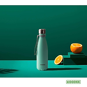 koodee Water Bottle 17 oz Stainless Steel Double Wall Vacuum Insulated Sports Water Bottle Leak-Proof Cola Shape Travel Water Flask (Aquamarine Blue)