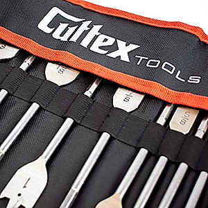 1/4" to 1-1/2" (6mm-38mm) CUTTEX TOOLS Spade Drill Bit Set, 13 PCS The Most Common Sizes, Full Set Heavy Duty Paddle Flat Bits, Nylon Storage Pouch Included