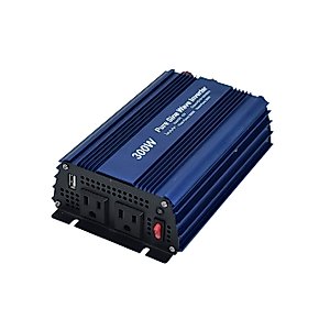 DC 12V to AC120V Pure sine Wave Power Inverter 300W with Dual sockets Output and DC 5V 2Amp USB Output. Ideal for Most Small Power appliances. (300W) Blue
