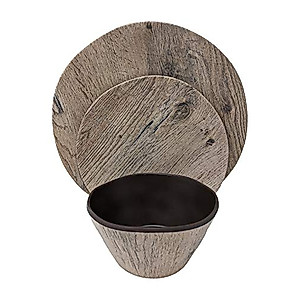 Gianna's Home 12 Piece Rustic Farmhouse Melamine Heavy Weight Plastic Dinnerware Set Wood Grain