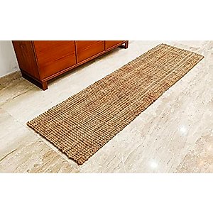 Natural Jute Boucle 2'6" x 10' Runner Doormat, Hand Woven & Reversible for Living Room Kitchen Entryway Rug, Jute Burlap Braided Rag Rug 24x36 inch, Farmhouse Rag Rug, Rustic Rug, Natural Look Rug