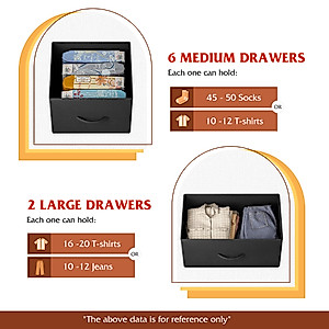 WLIVE Fabric Dresser for Bedroom, Storage Drawer Unit, Bedroom Dresser TV Stand for 32 40 43 inch TV, Wide Dresser with 8 Large Deep Drawers for Office, College Dorm, Charcoal Black