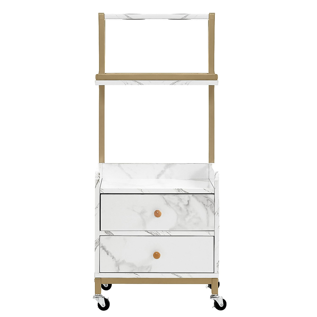 BarberPub Salon Trolley with Wheels Rolling Barber Cart with Drawers Marbled Board for Beauty Salon Metal Frame with 2 Hair Dryer Holders 2044 (White)
